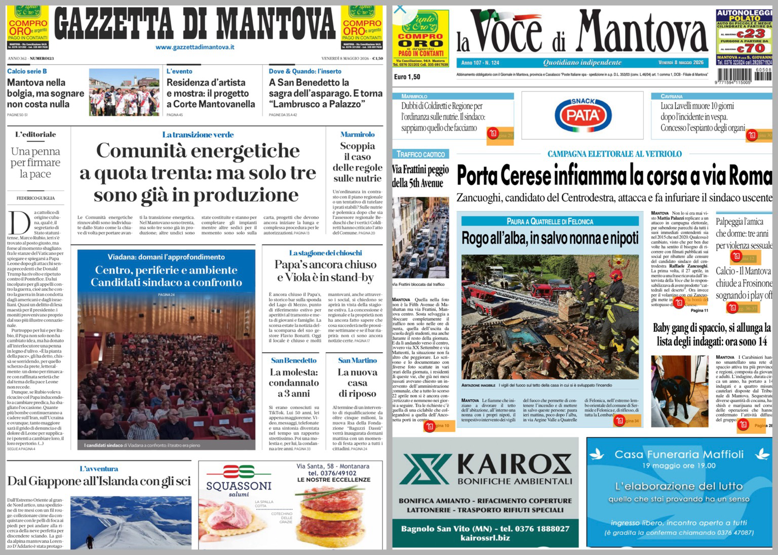 Roberto Storti: "Prime pagine di Gazzetta e Voce di Mantova 8 Ma ...