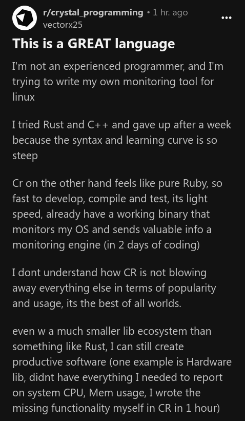CrystalLanguage (@CrystalLanguage@fosstodon.org) - Fosstodon
