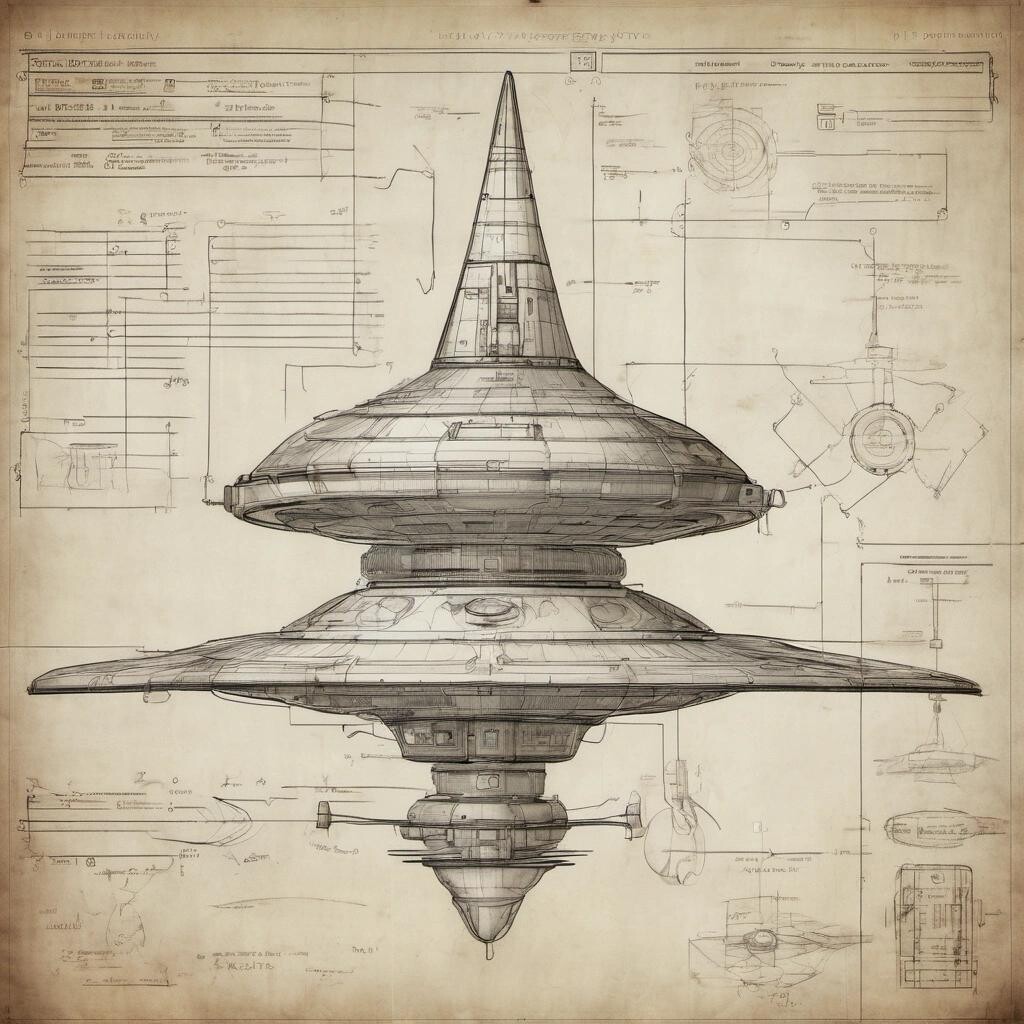 featured: a 35th century starship schematics on a computer screen ...