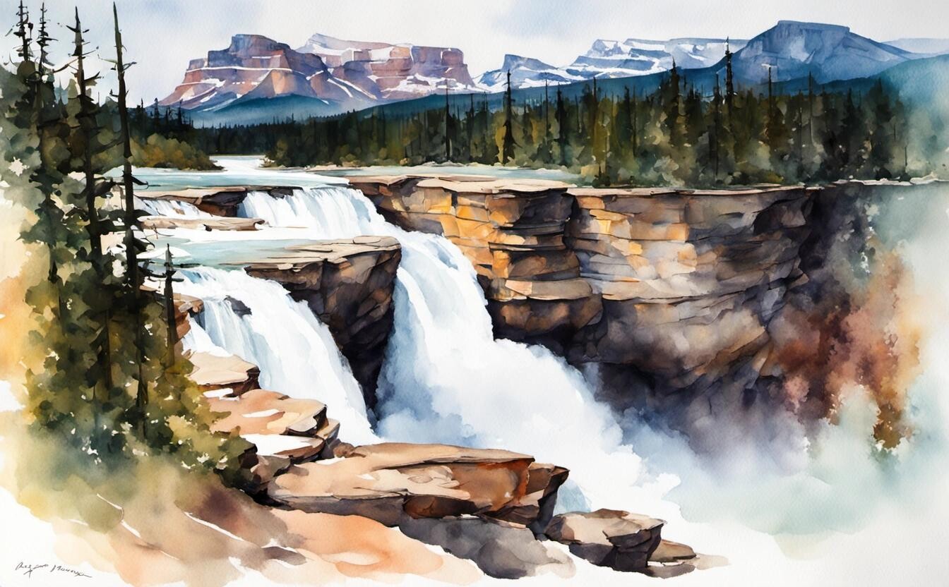 watercolorscenery: Athabasca Falls in Jasper Alberta. - Divisions by zero